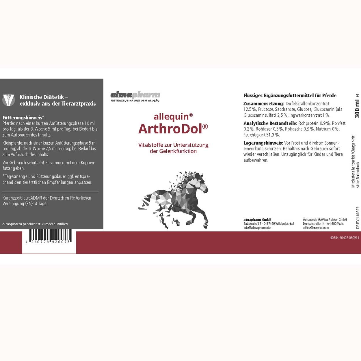 allequin arthrodol 500ml Teufelskralle und Ingwer für Pferde ArthroDol